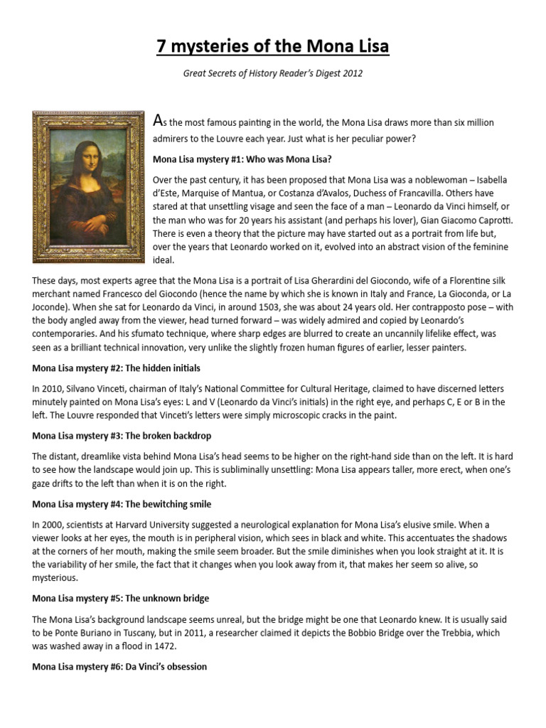 7 Mysteries of The Mona Lisa | Download Free PDF | Leonardo Da Vinci