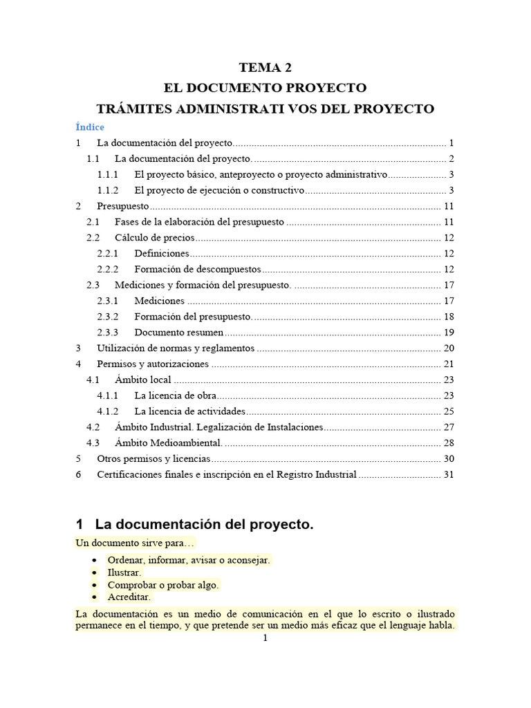 Tema2_El documento proyecto. Legalización administrativa | PDF | Presupuesto | Salario