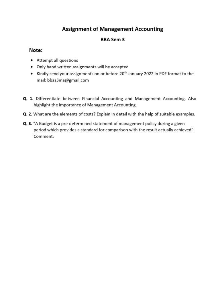 Assignment of Management Accounting | PDF