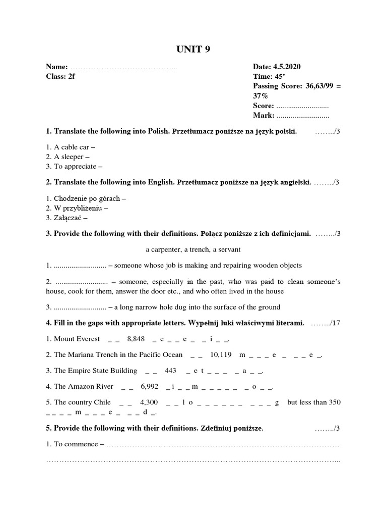 Unit 9 - The Test | PDF