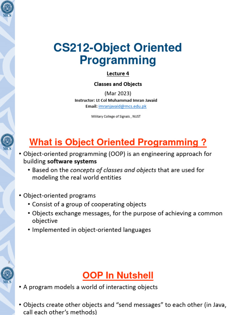 Lec 4 Classes and Objects Mar 23 | PDF | Programming | Constructor (Object Oriented Programming)