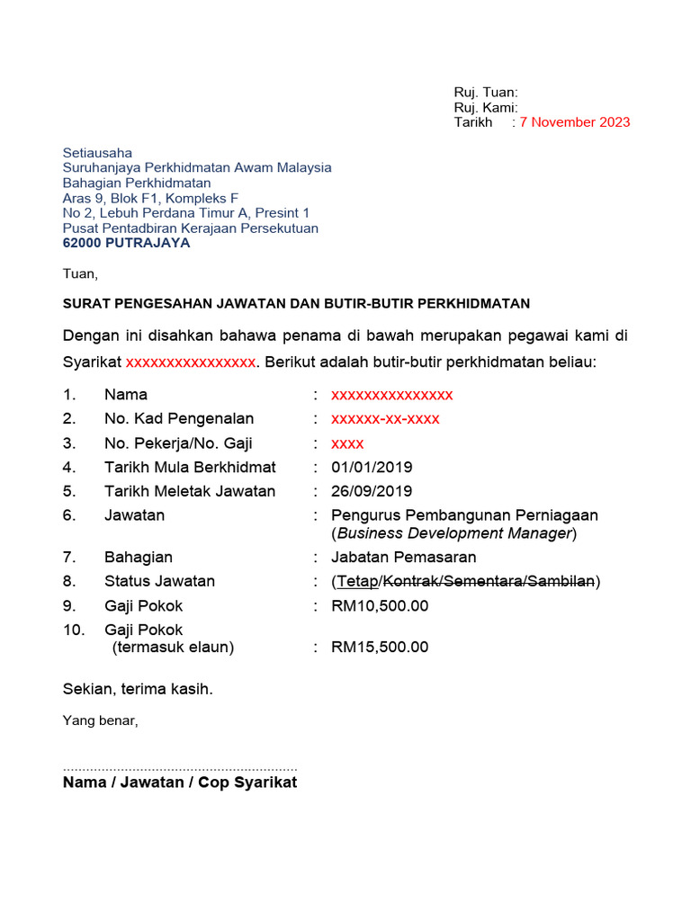 Surat Pengesahan Jawatan | PDF