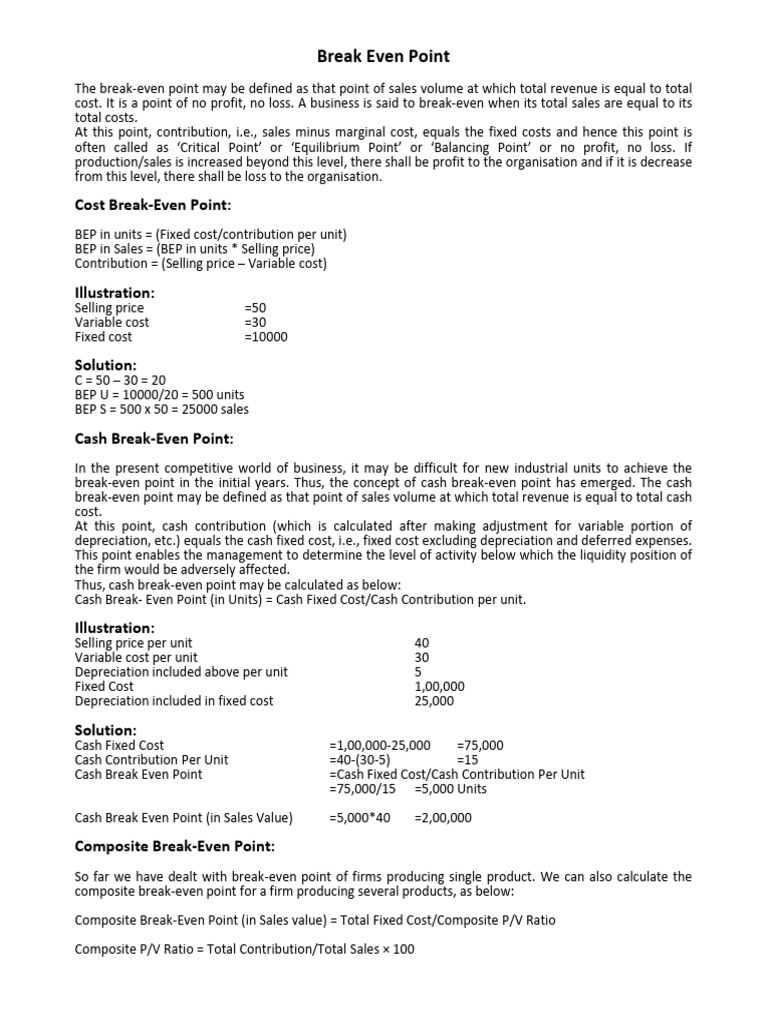 Break Even Point | PDF | Management Accounting | Business