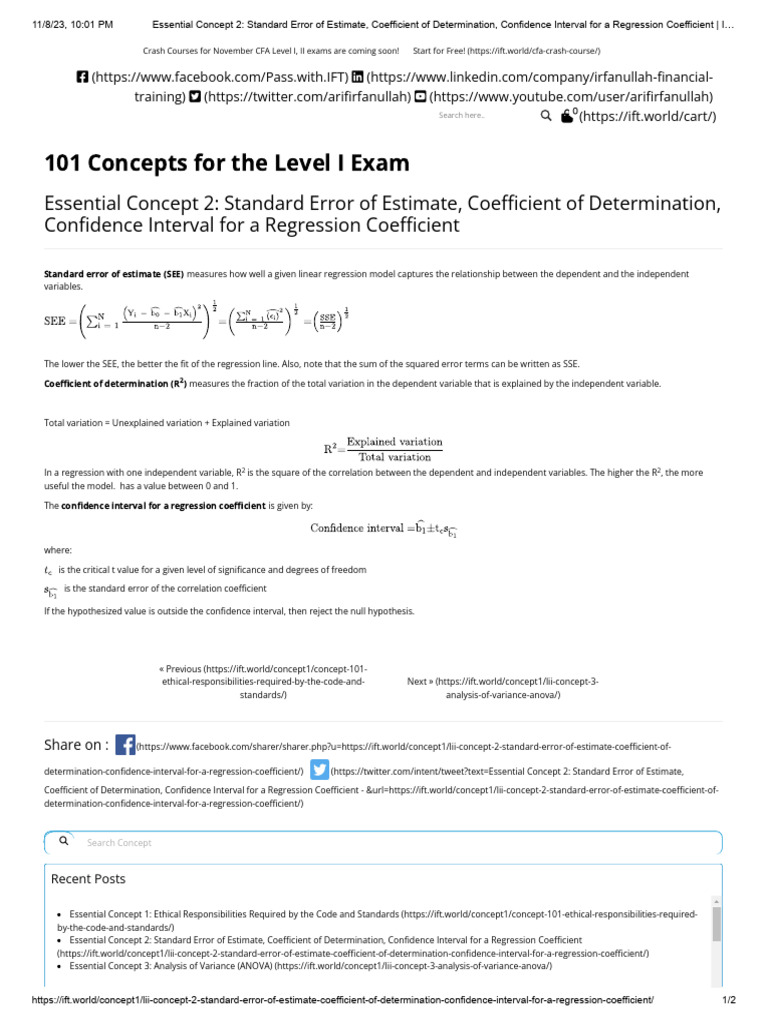 Essential Concept 2_ Standard Error of Estimate, Coefficient of Determination, Confidence ...