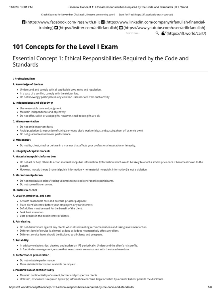Essential Concept 1 - Ethical Responsibilities Required by The Code and ...