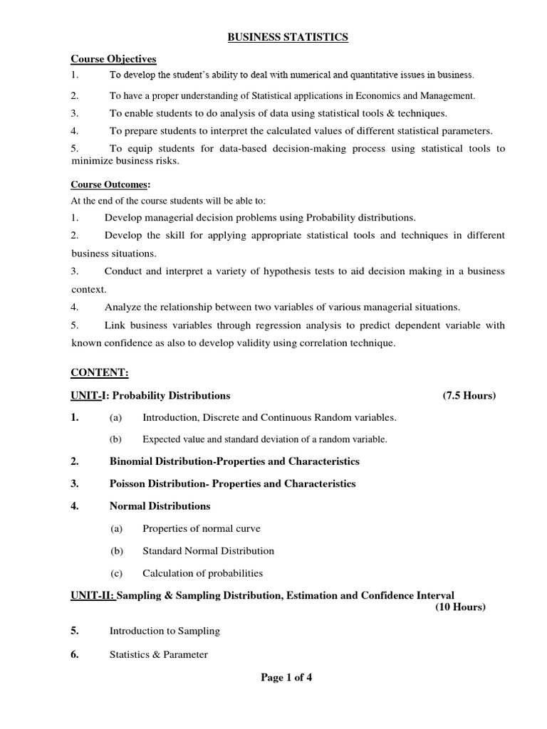 Business Statistics Course Guide | PDF | Statistics | Standard Deviation