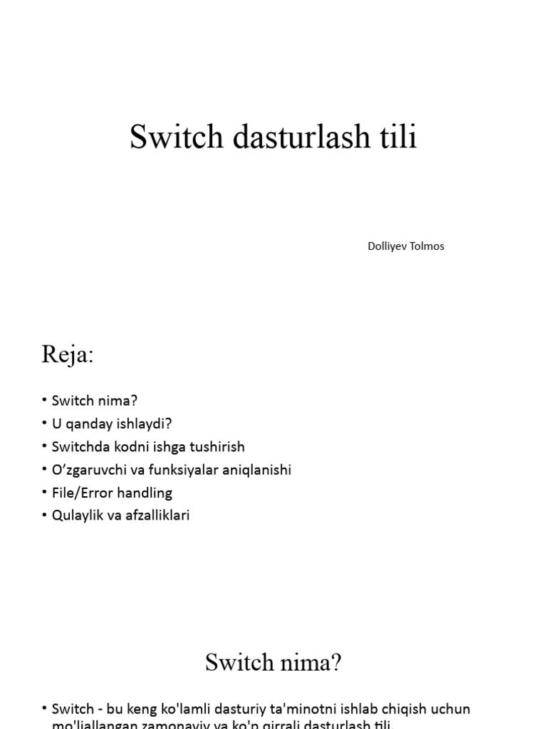 Switch Dasturlash Tili | PDF