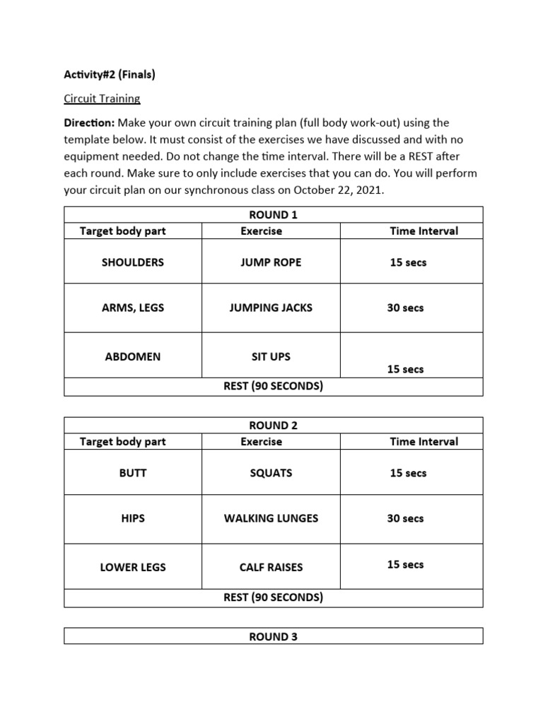 No-Equipment Full Body Circuit Plan | PDF