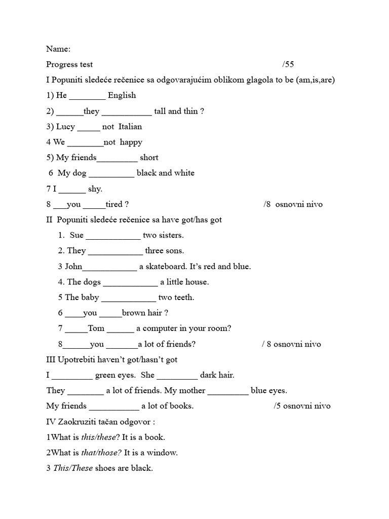Progress Test 5 Razred | PDF