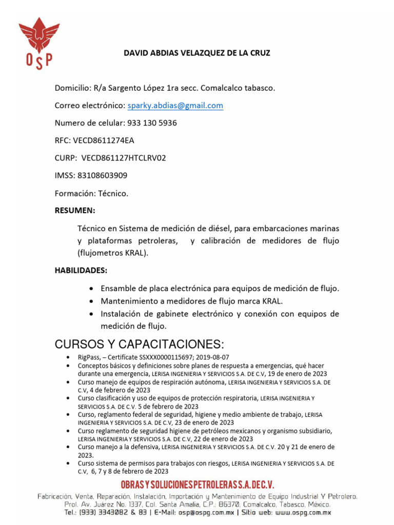 CV David Abdias Velazquez de La Cruz | PDF | Ingeniería | Medicina