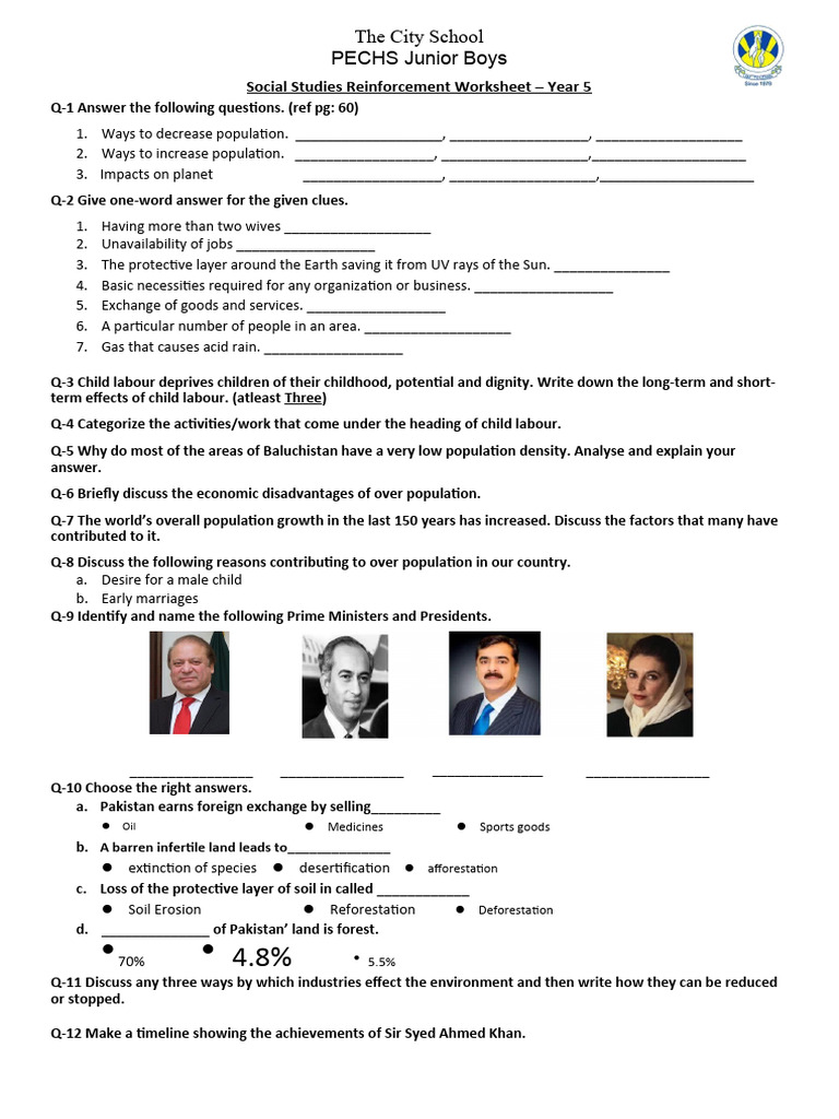 Year 5 Social Studies Worksheet | PDF | Pakistan