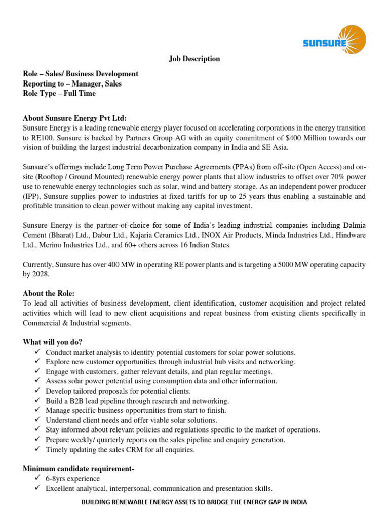 Job Description Role - Sales/ Business Development Reporting To ...