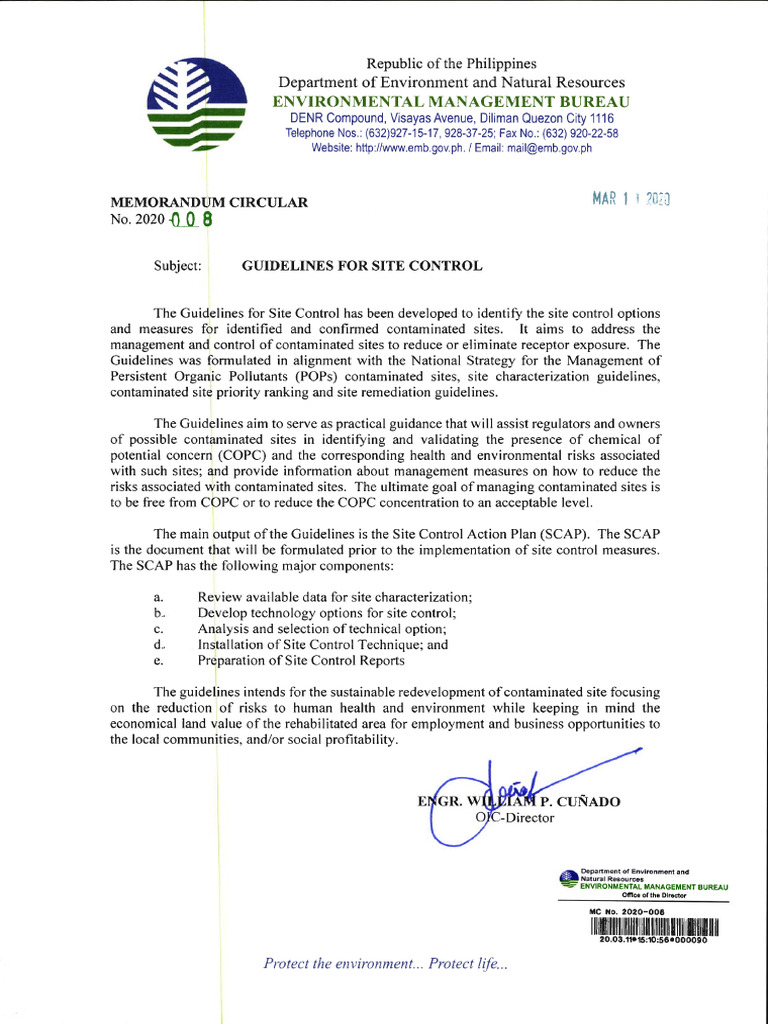 EMB MC NO. 2020 008 Guidelines For Site Control | PDF | Personal ...