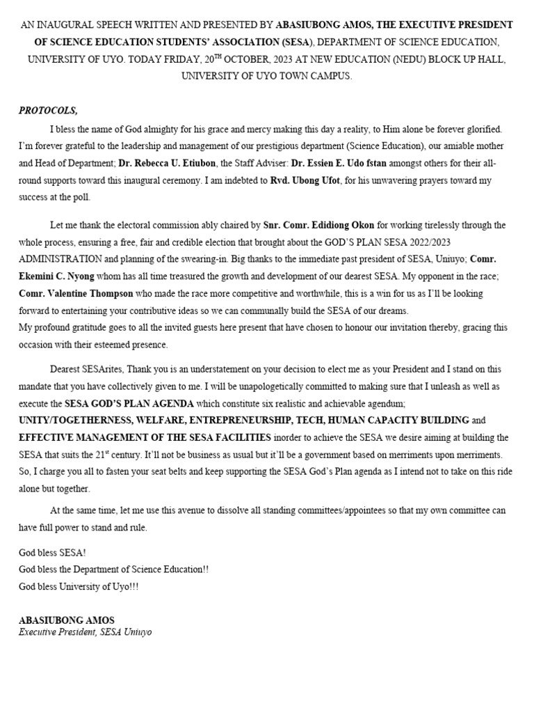 Inaugural Speech | PDF