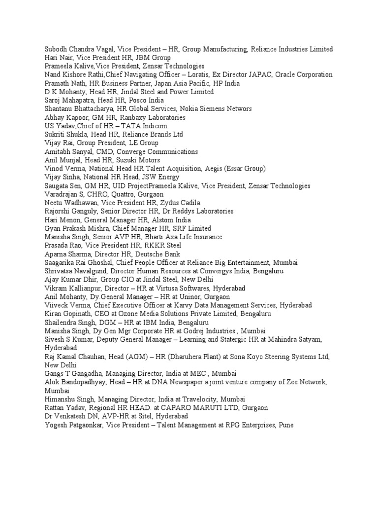 List of HR Managers | PDF | Companies | Business