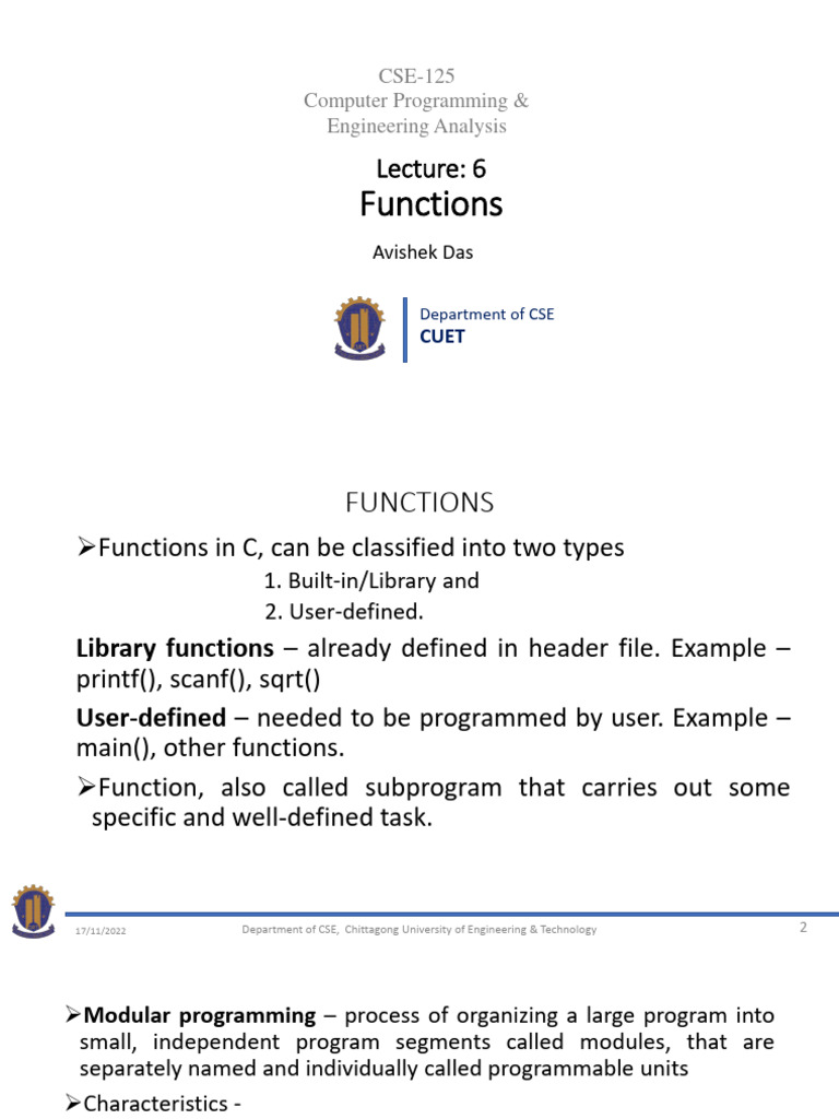 Lecture 6 | PDF | Modular Programming | Parameter (Computer Programming) Lecture 6 | PDF | Modular Programming | Parameter (Computer Programming)