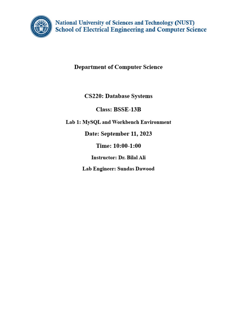 Lab 01 | PDF | Databases | My Sql