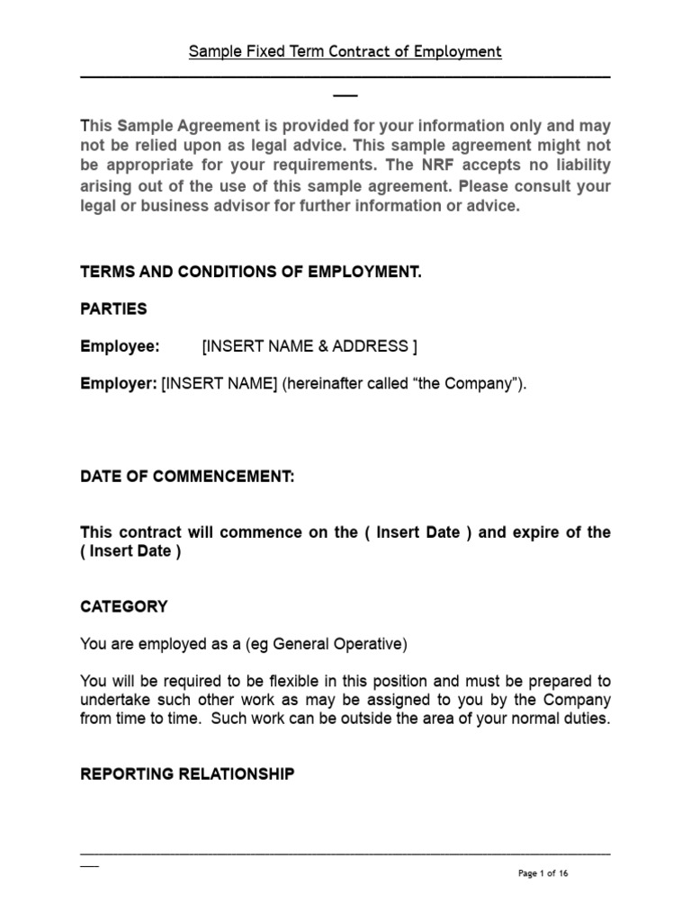 Sample Fixed Term Contract of Employment | PDF | Harassment | Sexual ...