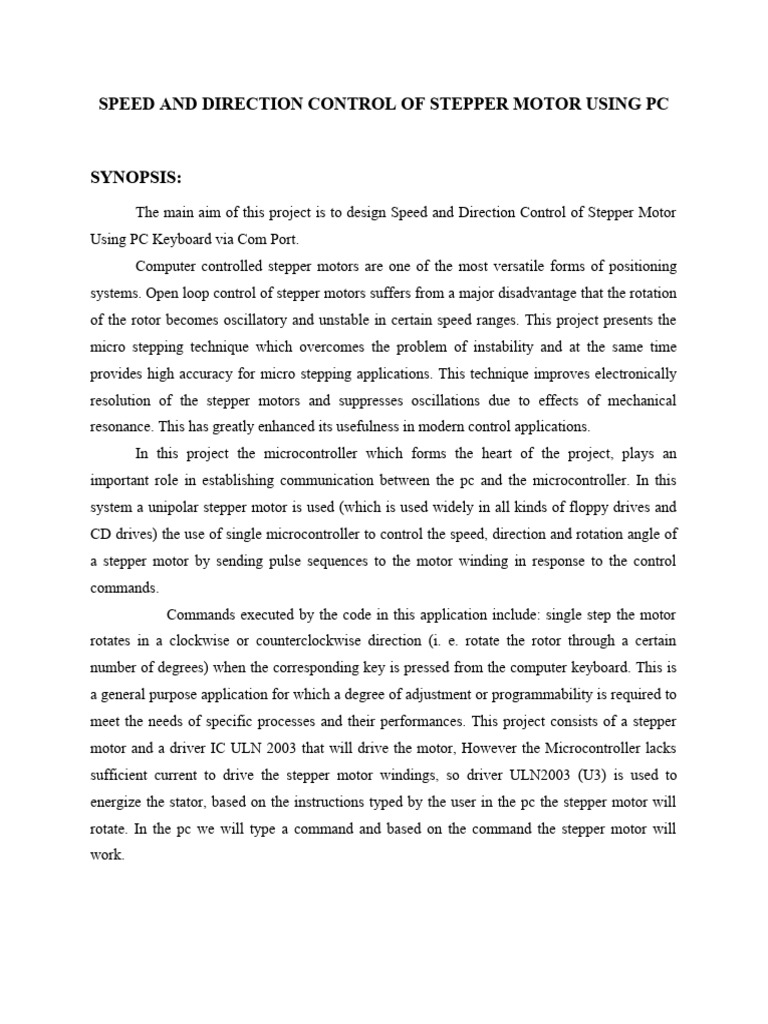 55.speed and Direction Control of Stepper Motor Using PC | PDF ...