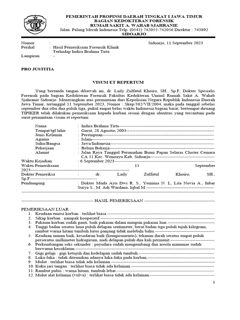 Bukti Visum Kekerasan Seksual | PDF