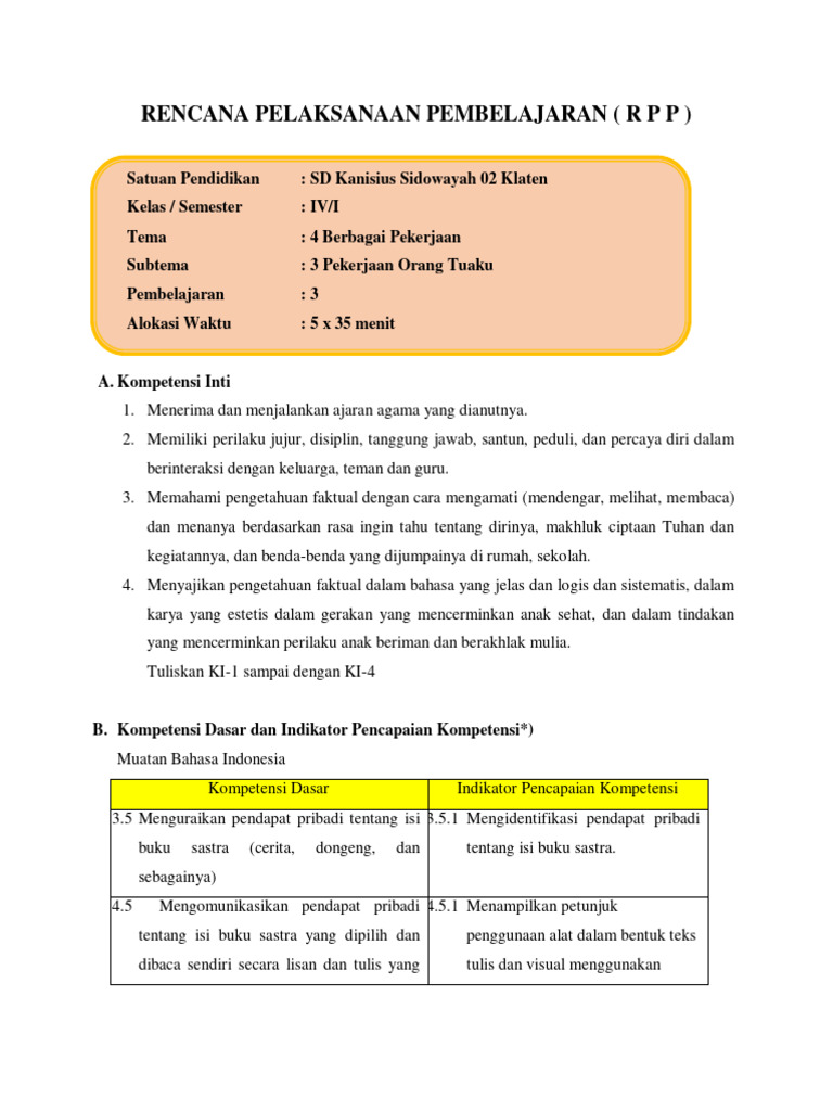 RPP Kelas 4 Tema 4 Subtema 3 PB 3 - Daring Discovery Learning | PDF