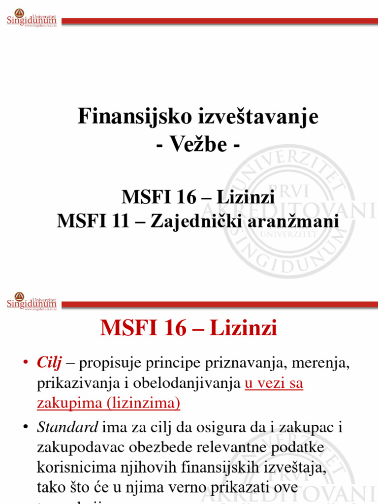 MSFI 16 - Lizinzi, MSFI 11 - Zajednički Aranžmani | PDF