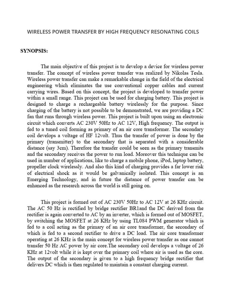 218.wireless Power Transfer by High Frequency Resonating Coils | PDF | Alternating Current ...
