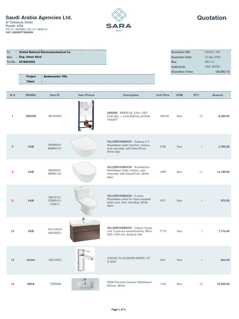 Quotation - Ambassador Villa R1 | PDF | Kitchen | Materials