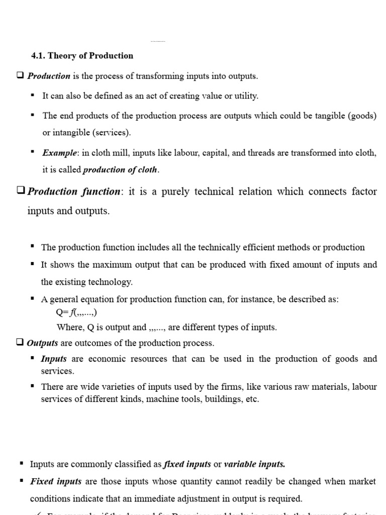 Chapter 4 - Theory of Production and Costs | PDF | Production Function | Factors Of Production