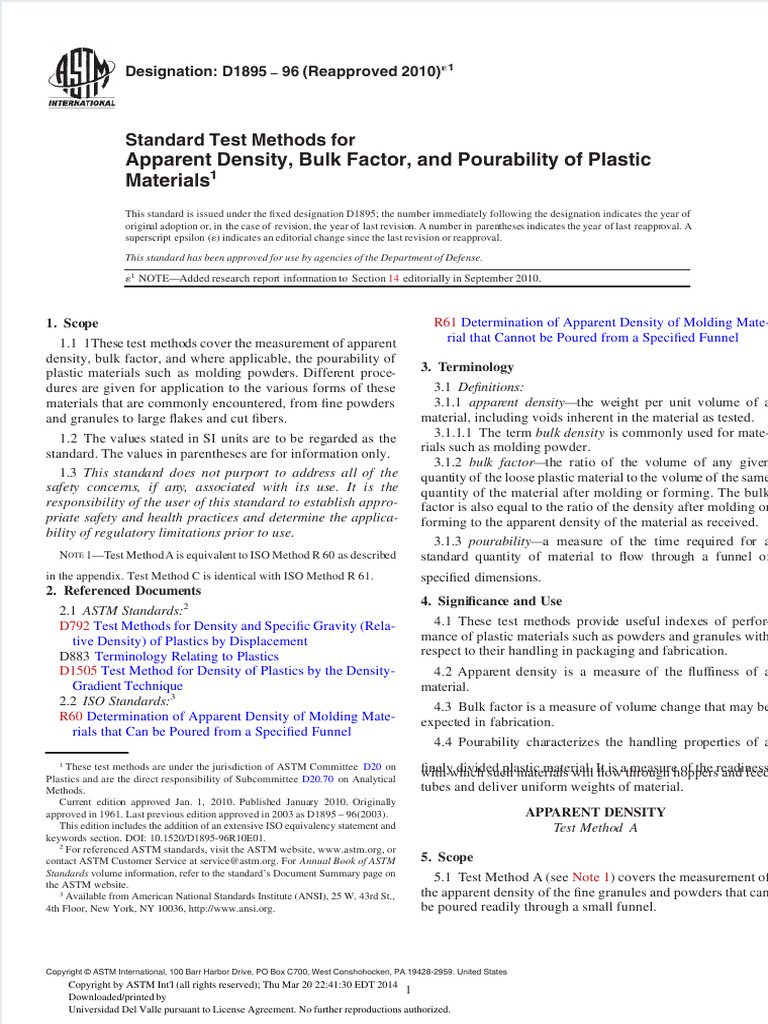 Astm-D1895-Bulk Density | PDF | Density | Weight