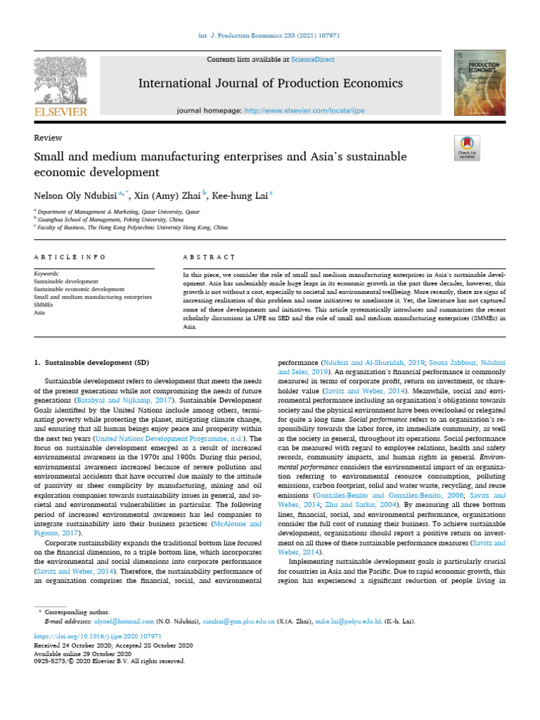 Small and Medium Manufacturing Enterprises and Asia's Sustainable ...
