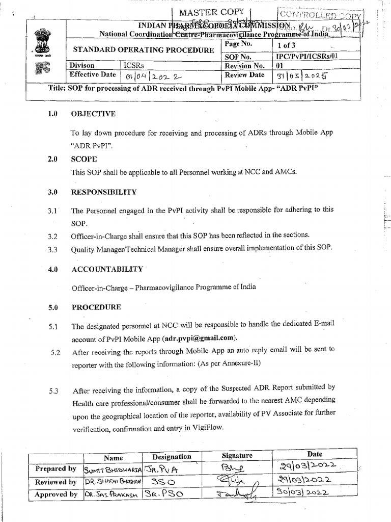 Controlled Copy SOP ICSRs-01, Mobile App | PDF