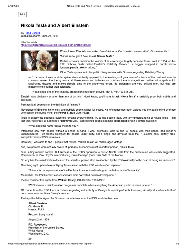 Nikola Tesla and Albert Einstein - Global ResearchGlobal Research | PDF ...