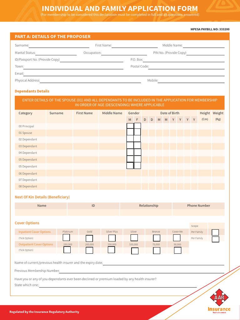 EDITABLE Individual and Family Application Form | PDF | Cancer ...
