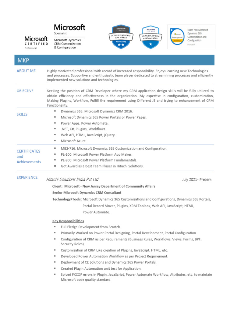 CRM Developer Career Profile | PDF | Java Script | Customer ...