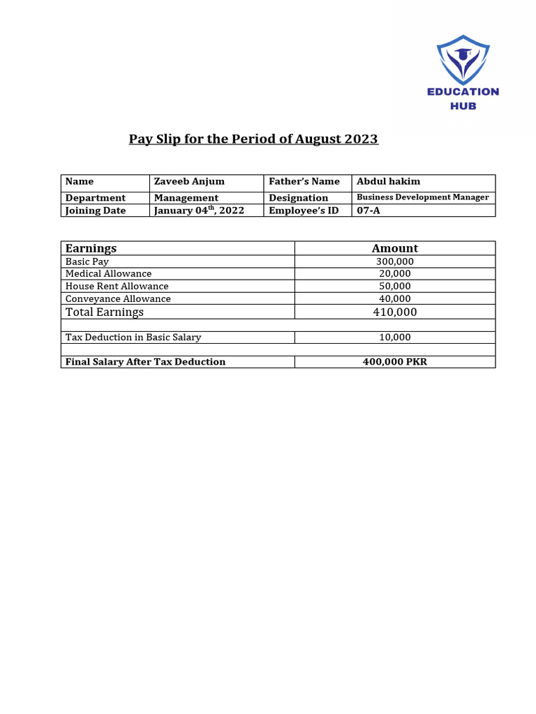 Salary Slip August | PDF