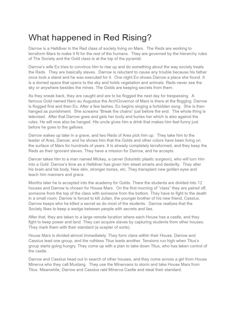 Red Rising Summary 1 | PDF