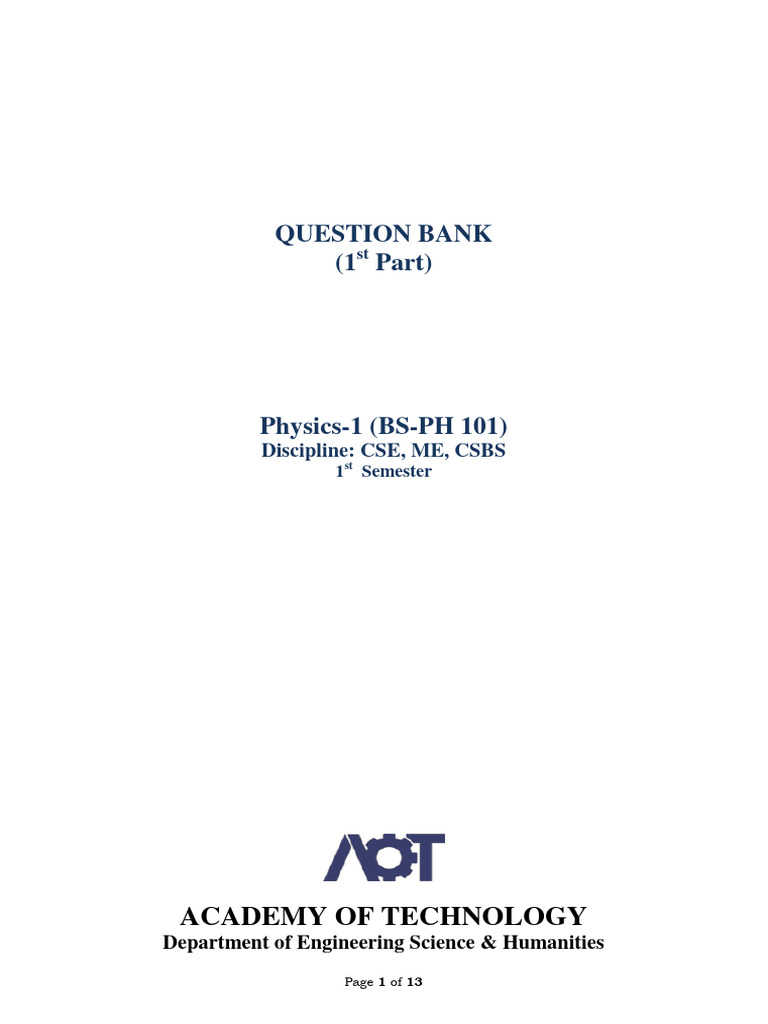 Question Bank Physics Part 1 | PDF | Diffraction | Dielectric