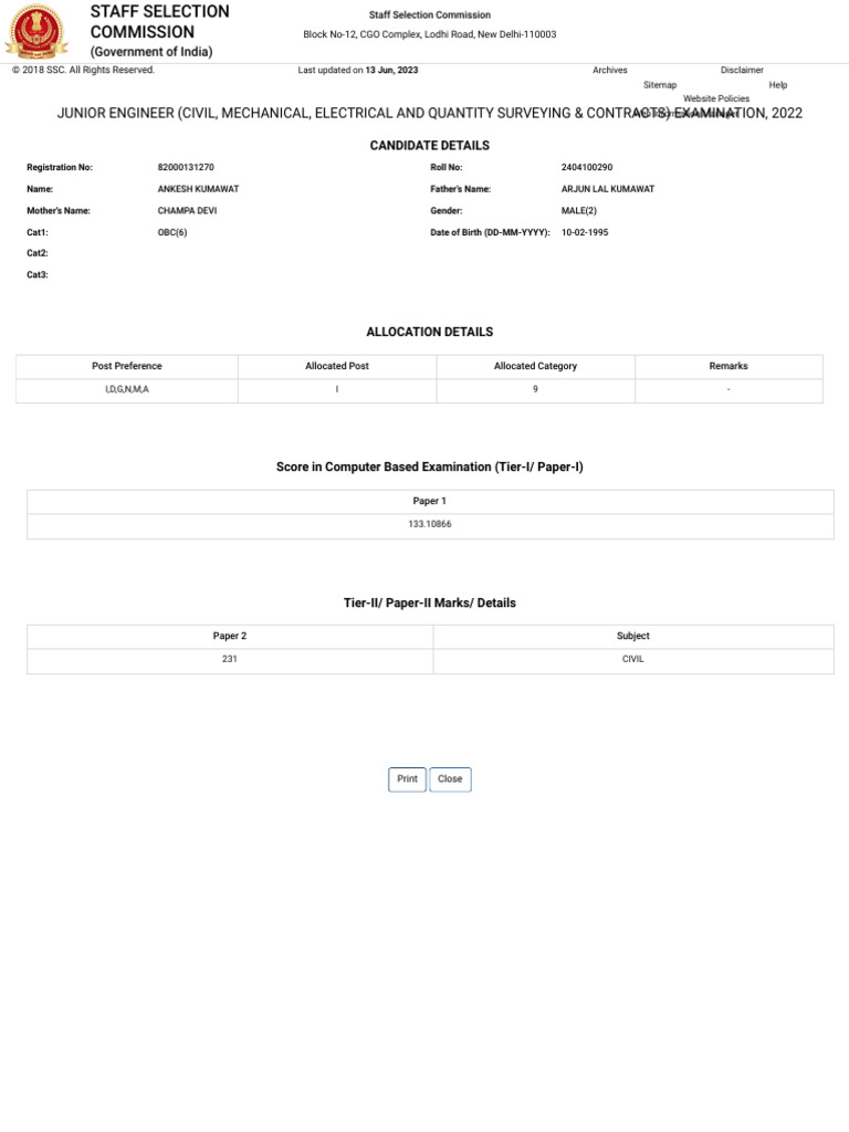 SSC Allotment Marks | PDF