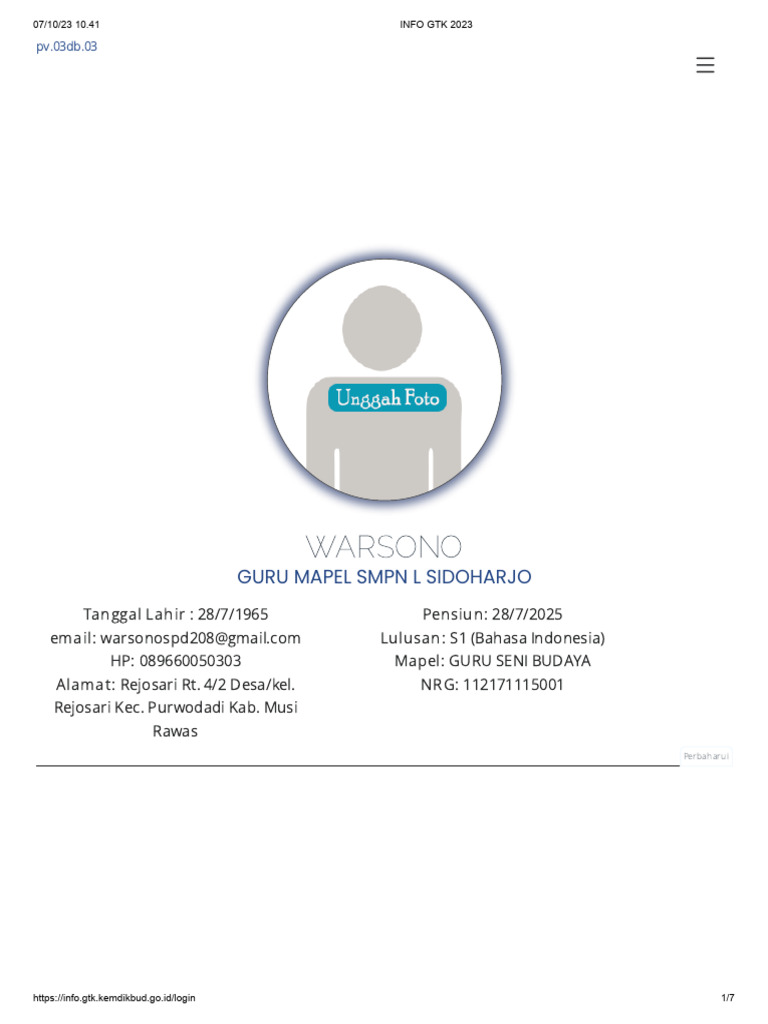 Profil Guru Seni Budaya SMPN L Sidoharjo | PDF