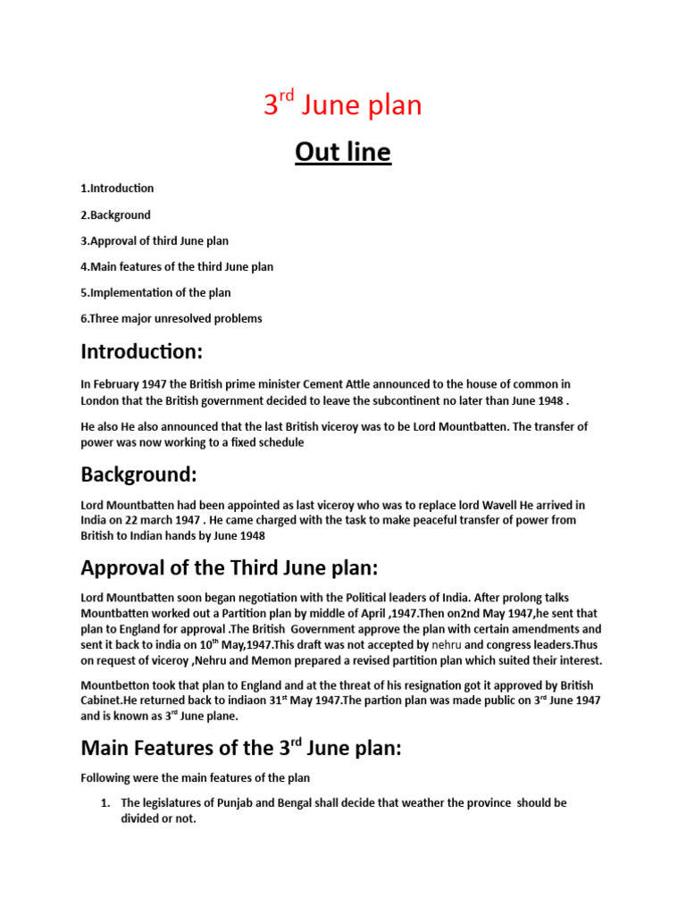 3rd June Plan | PDF | Partition Of India | British Raj