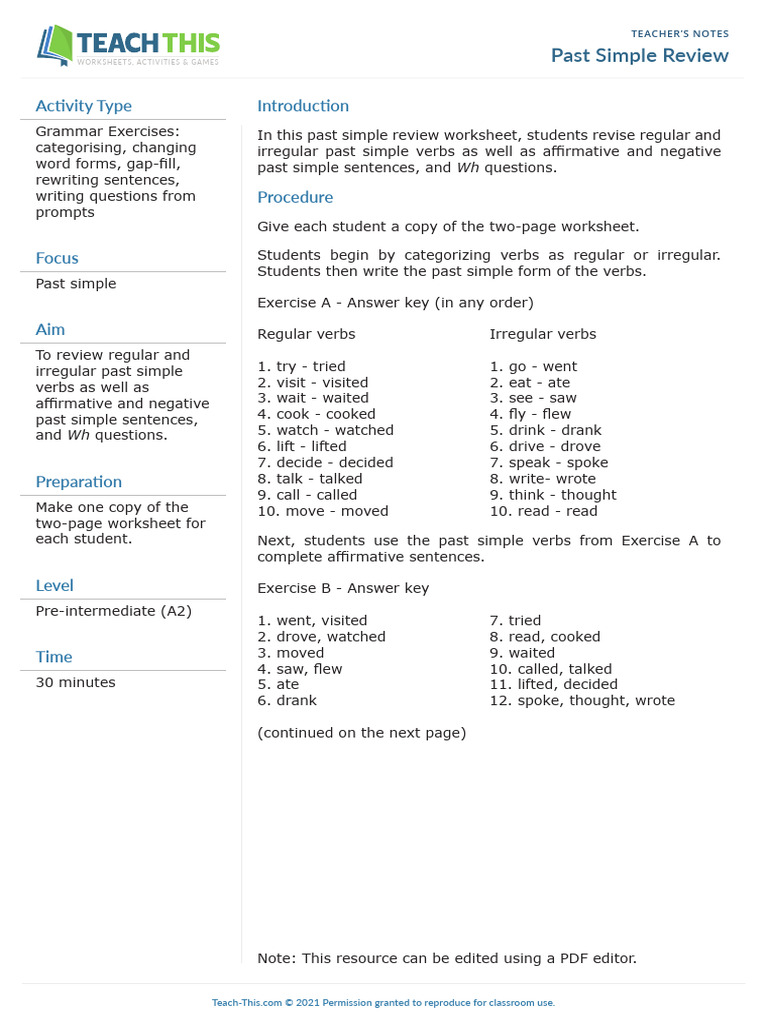 Past Simple Review | PDF | Linguistics | Grammar
