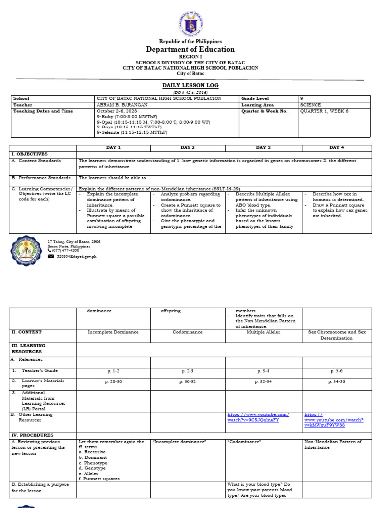 Science 9 Q1 W6 | PDF | Dominance (Genetics) | Genotype
