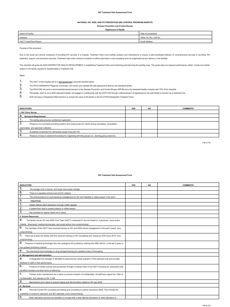 HIV Treatment Hub Assessment Checklist | PDF | Hiv/Aids | Management Of ...