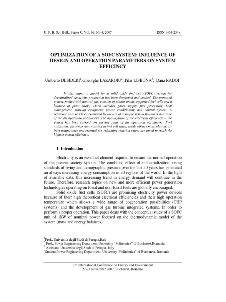Optimization Of A Sofc System Influence Of Design And Operation Parameters On System Efficincy