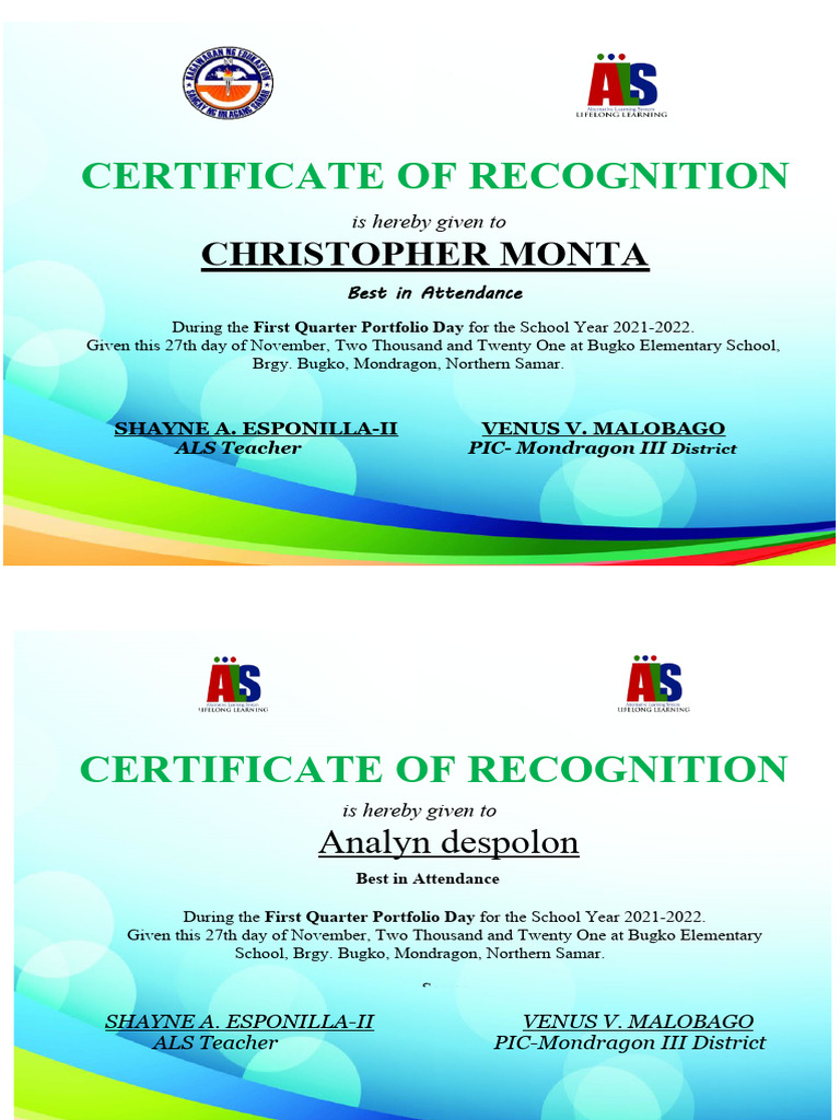 3rd Quarter Certificate Portfolio | PDF | Philippines | Public ...