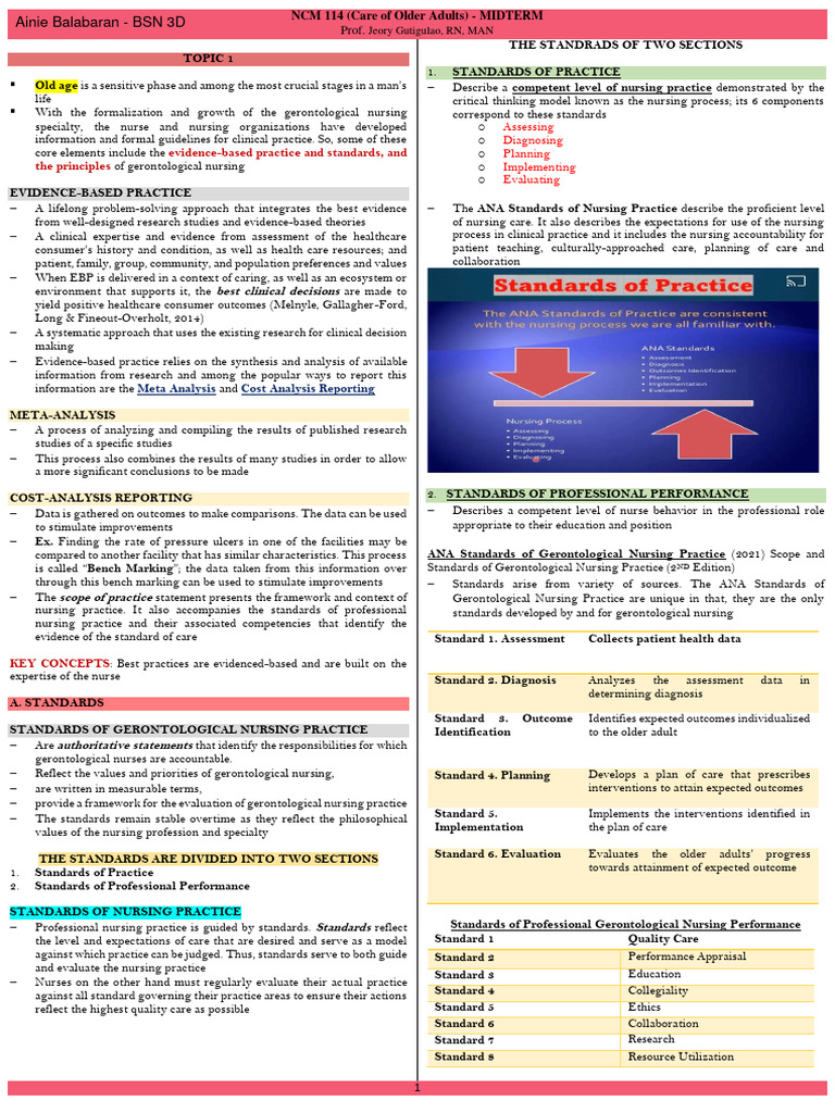 NCM 114 Midterm | PDF | Nursing | Gerontological Nursing