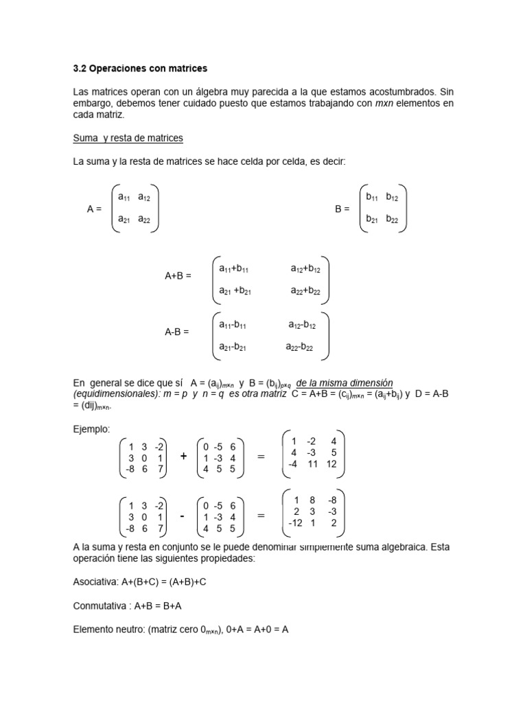 Operaciones Con Matrices | PDF | Matriz (Matemáticas) | Funciones y mapeos