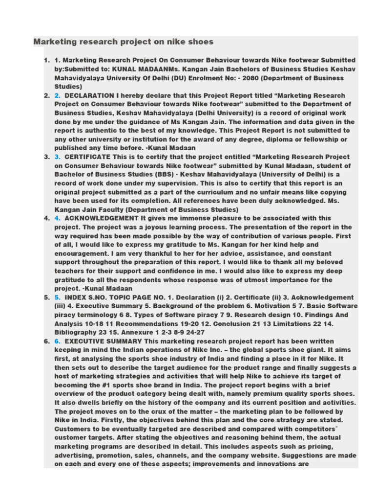 Marketing Research Project On Nike Shoes | PDF | Brand | Survey Methodology