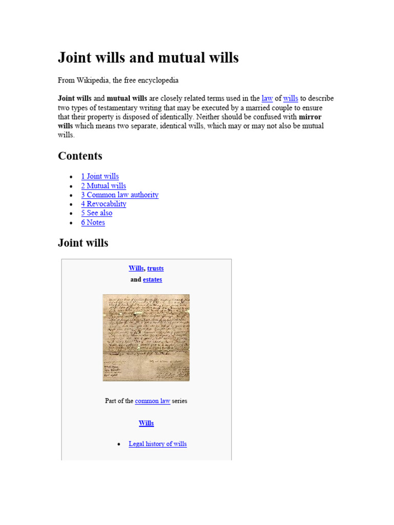 Joint Wills and Mutual Wills | PDF | Wills And Trusts | Kinship And Descent